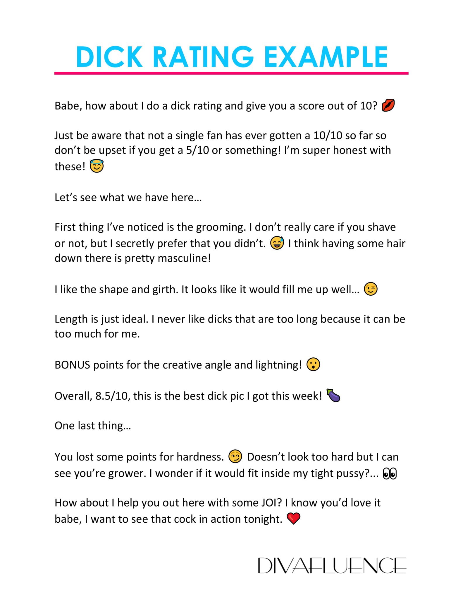 Dick Rating Example | Divafluence