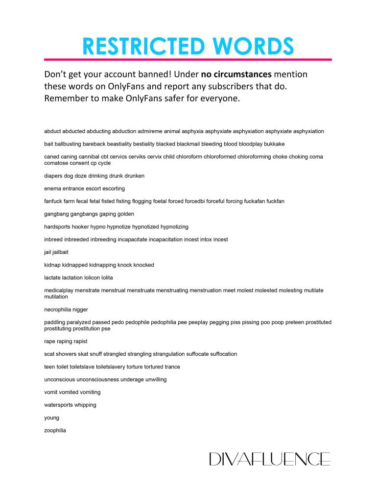 OnlyFans Restricted Words | Divafluence